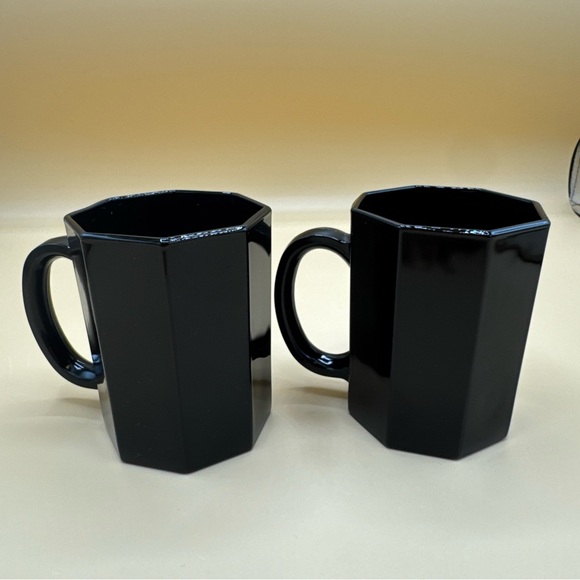 Dining | Arcoroc Octime Octagon Black Glass France Coffee Tea Mugs Set ...